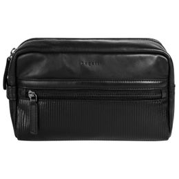 Bugatti Kulturbeutel "JOEL"schwarz, Leder, leicht gl&auml;nzend, unifarben, Taschen, echt Leder