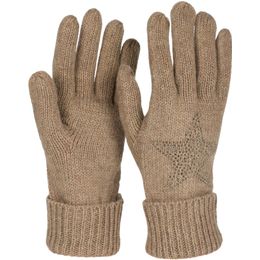 styleBREAKER Damen Strickhandschuhe "Strick Handschuhe mit Strass Stern", braun, Modisch, Obermaterial: 65% Polyacryl PAN. 35% Wolle WO., Handschuhe