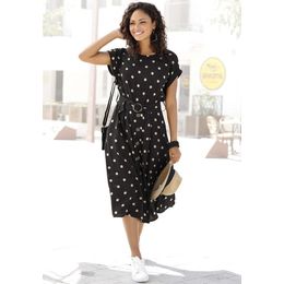 Lascana Midikleid 'mit Punktedruck und Taschen, Blusenkleid' mehrfarbig Gr. 42 f&uuml;r Damen. Rundhals und Allover-Druck. Figurumspielend