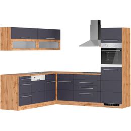 Winkelk&uuml;che KOCHSTATION, B:220cm H:200cm T:250cm, grau, Komplettk&uuml;chen-Sets, "KS-Wien", Stellbreite 220 x 250 cm, wahlweise mit E-Ger&auml;ten
