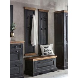 Garderoben-Set Sit, schwarz, Flur, Kastenm&ouml;bel-Sets, "Corsica Dielen-Set 3-tlg. Mango mit Schuhschrank & Paneele", Schwarz-Honig Design im rustikalen