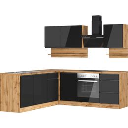 Winkelk&uuml;che KOCHSTATION, B:220cm H:200cm T:60cm, schwarz, Komplettk&uuml;chen-Sets, "KS-Virginia,neu in verbesserter Ausf&uuml;hrung", Stellbreite 220/220 cm,