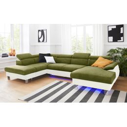 Wohnlandschaft COTTA, B:320cm, gr&uuml;n, Microfaser PRIMABELLE (100% Polyester);Kunstleder SOFTLUX;Feinstruktur (100% Polyester);Kunstleder