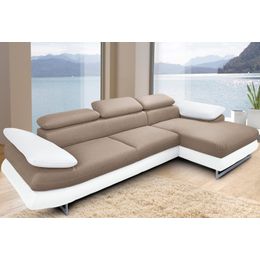 Ecksofa COTTA, B:270cm H:73cm T:167cm, wei&szlig;, Wohnzimmer, Sofas, "Solution L-Form, B:286cm,modern mit Relaxarmlehne, Wellenunterfederung", mit Arm- &