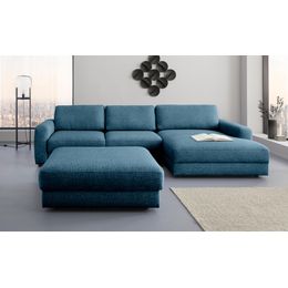 Ecksofa Home Affaire, B:303cm H:84cm T:176cm, blau, 100% Polyester, Wohnzimmer, Sofas, "Bloomfield, bequem und elegant, Breite 303cm, L-Form", mit