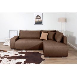 Ecksofa Collection AB, B:227cm H:41cm T:169cm, braun, 100%Polyester, Wohnzimmer, Sofas, "Poppy L-Form, B: 227 cm", Schlaffunktion, Bettkasten & 1