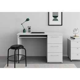 Schreibtisch, B:115cm H:73cm T:56cm, wei&szlig;, VOGL M&Ouml;BELFABRIK, B&uuml;ro, Tische, "Tobi, mit 3 Schubk&auml;sten", optional mit Tastaturauszug, Breite 115 cm