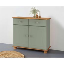 Sideboard OTTO HOME, B:80cm H:77cm T:34cm, gr&uuml;n, Massivholz, Wohnzimmer, Sideboards, "Mette", Kommode mit gefr&auml;sten, kugelf&ouml;rmigen F&uuml;&szlig;en, Breite 80 cm