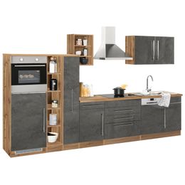 K&uuml;chenzeile KOCHSTATION, B:350cm H:200cm T:60cm, grau, Komplettk&uuml;chen-Sets, "KS-Samos", Breite 350 cm, wahlweise mit E-Ger&auml;ten und Induktionskochfeld