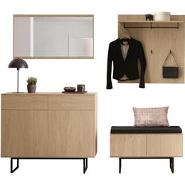 Garderoben-Set Home Affaire, B:215cm H:200cm T:40cm, braun, Holzwerkstoff, Flur, Kastenm&ouml;bel-Sets, "Lund, moderne Garderobe, Komplettset mit viel