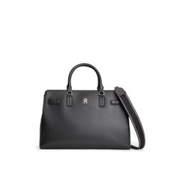 Tommy Hilfiger Damen Handtasche "TH JOY SATCHEL"schwarz, Lederimitat, Taschen, Damen Schultertasche, Umh&auml;ngetasche mit TH-Logo