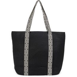 styleBREAKER Damen Strandtasche "Papierstroh Strandtasche Azteken Muster", schwarz, 100% Papierstroh PAS. Futter: 100% Polyester PES., gemustert,