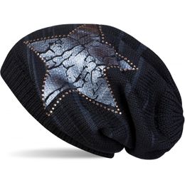 styleBREAKER Damen Strickm&uuml;tze "Feinstrick Beanie mit Stern und Strass", blau, Modisch, Obermaterial: 100% Viskose CV., M&uuml;tzen
