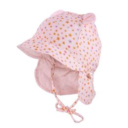 MaxiMo Baby Schirmm&uuml;tzemuschelrosa, bl&uuml;mchen, Gr. 47, Web, Baumwolle, M&uuml;tzen, mit Nackenschutz und &Ouml;hrchen