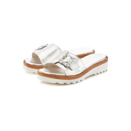 Lascana Pantolette 'Sandale, Sommerschuh, offener Schuh, Mule,' grau Gr. 39 f&uuml;r Damen. Mit Brosche, Glitzersteine