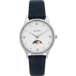 JOOP! JOOP Damen Quarzuhr, blau, Armbanduhren, Armbanduhr, Damenuhr, Lederarmband, analog,Zirkonia (synth.),Mondphase
