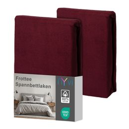NYVI Spannbettlaken DreamScience Frottee - Warm und Kuschelig, hohe Feuchtigkeitsaufnahme, schnell trocknend - Frottier Spannbetttuch Bettlaken Farbe:bordeaux;Gr&ouml;&szlig;e:180 - 200x220 + 40 cm Boxspringbett (2er Pack)
