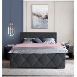Boxbett Home Affaire, L:211cm, schwarz, Holzwerkstoff, Spanplatte, Komplettbetten, "Alfie, inkl. Bettkasten&Topper", Wahlweise mit Knopfsteppung oder