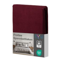 NYVI Spannbettlaken DreamScience Frottee - Warm und Kuschelig, hohe Feuchtigkeitsaufnahme, schnell trocknend - Frottier Spannbetttuch Bettlaken Farbe:bordeaux;Gr&ouml;&szlig;e:180 - 200x220 + 40 cm Boxspringbett