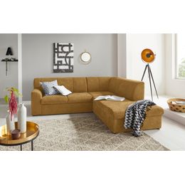 Ecksofa DOMO collection, B:237cm H:78cm T:200cm, gelb, Wohnzimmer, Sofas, "Topper zeitlos elegant, kompakte Stellma&szlig;eL-Form", mit Ottomane, wahlweise
