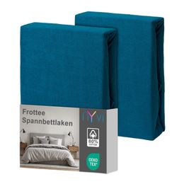 NYVI Spannbettlaken DreamScience Frottee - Warm und Kuschelig, hohe Feuchtigkeitsaufnahme, schnell trocknend - Frottier Spannbetttuch Bettlaken Farbe:petrol;Gr&ouml;&szlig;e:180 - 200x220 + 40 cm Boxspringbett (2er Pack)