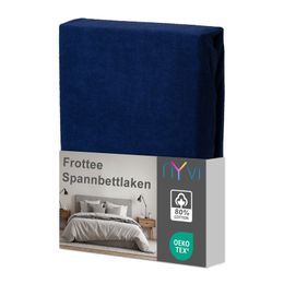 NYVI Spannbettlaken DreamScience Frottee - Warm und Kuschelig, hohe Feuchtigkeitsaufnahme, schnell trocknend - Frottier Spannbetttuch Bettlaken Farbe:navyblau;Gr&ouml;&szlig;e:180x200 - 200x200 cm