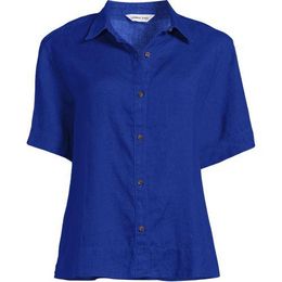 LANDS' END Premium Reinleinen-Hemd mit kurzen &Auml;rmeln f&uuml;r Damen, Damen, size: regular, Blau, Leinen, by Lands' End