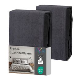 NYVI Spannbettlaken DreamScience Frottee - Warm und Kuschelig, hohe Feuchtigkeitsaufnahme, schnell trocknend - Frottier Spannbetttuch Bettlaken Farbe:anthrazit;Gr&ouml;&szlig;e:180 - 200x220 + 40 cm Boxspringbett (2er Pack)