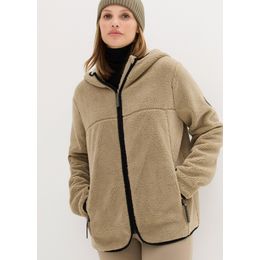 bonprix Damen Fleecejacke, gr&uuml;n, Gr. 44, kontrastfarbene Details, unifarben, Flanell, Obermaterial: 100% Polyester, Jacken, mit Kapuze, aus