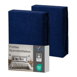 NYVI Spannbettlaken DreamScience Frottee - Warm und Kuschelig, hohe Feuchtigkeitsaufnahme, schnell trocknend - Frottier Spannbetttuch Bettlaken Farbe:navyblau;Gr&ouml;&szlig;e:180 - 200x220 + 40 cm Boxspringbett (2er Pack)