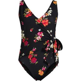 LANDS' END Badeanzug mit seitlichem Bindeband, hohes Bein f&uuml;r Damen in Plus-Gr&ouml;&szlig;e, Damen, size: plus, Schwarz, by Lands' End