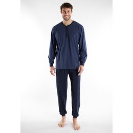 G&ouml;tzburg G&Ouml;TZBURG Herren Schlafanzug "Kos", Gr. 48, blau, Single Jersey, Obermaterial: 100% Baumwolle, Homewear-Sets, mit Rundhalsausschnitt und Knopfleiste,