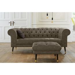 Hocker Home Affaire, B:68cm H:45cm T:52cm, gr&uuml;n, Luxus-Microfaser Vintageoptik (66% PU, 27% Polyester, 7% Baumwolle);Struktur weich( 97% Polyester,