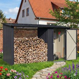 Albatros Profi Ger&auml;tehaus M &ndash;Ger&auml;teschuppen mit Holzunterstand f&uuml;r 2,3m&sup3; Holz, verzinktes Metall in Anthrazit (RAL 7016) 266x127x161cm wetterfest