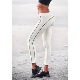 H.I.S. H.I.S Damen Leggings, Gr. 32, beige, Single Jersey, Obermaterial: 95% Baumwolle, 5% Elasthan, bestickt, unifarben, Basic, Hosen, mit Piping entlang