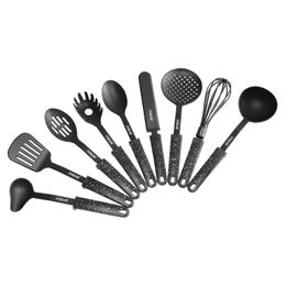 Stoneline 9-teiliges K&uuml;chenhelfer Set, Kunststoff, Original Design, mit praktischer St&uuml;tze, geeignet f&uuml;r antihaftbeschichtetes Kochgeschirr, K&uuml;chenutensilien Set, schwarz