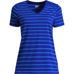 LANDS' END Supima Kurzarm-Shirt mit V-Ausschnitt f&uuml;r Damen, Damen, size: regular, Blau, Baumwolle, by Lands' End