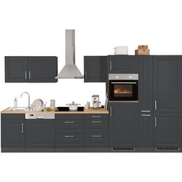 K&uuml;chenzeile KOCHSTATION, B:370cm T:60cm, grau, Komplettk&uuml;chen-Sets, "KS-Stockholm &ndash; K&uuml;che mit hochwertiger und detailreicher Landhausfront", Breite