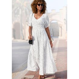Lascana Damen Maxikleid "mit Alloverdruck und V-Ausschnitt aus Webware", blau, Gr. 46, bedruckt, Web, Obermaterial: 100% Viskose, Kleider,