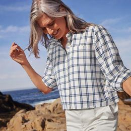LANDS' END Verk&uuml;rzte Flanellbluse f&uuml;r Damen in Petite-Gr&ouml;&szlig;e, Damen, size: petite, Elfenbein, Baumwolle, by Lands' End