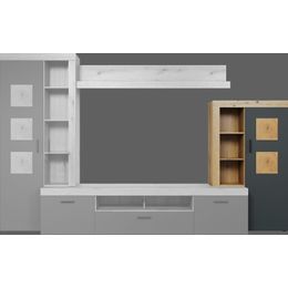 Stauraumvitrine Home Affaire, B:87cm H:151cm T:34cm, grau, FSC-zertifizierter Holzwerkstoff, Schr&auml;nke, "Ghent", Mit Hirnholzapplikationen