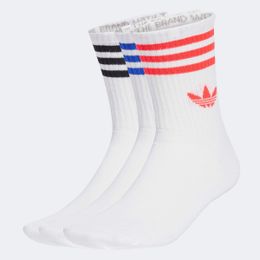 Damen Sportsocken "3-STREIFEN CREW 3ER-PACK", adidas originals, Gr. S, wei&szlig;, Obermaterial: 49% Baumwolle, 48% Polyester, 2% Elasthan, 1% sonstige