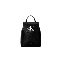 Calvin Klein Damen Cityrucksack "BOLD CK FLAP MINI BACKPACK", schwarz, Lederimitat, Rucks&auml;cke, Mini Rucksack, Kordelzug, Freizeitrucksack mit CK-Logo