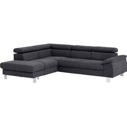 Ecksofa COTTA, B:249cm H:72cm T:100cm, grau, Microfaser PRIMABELLE (100% Polyester);Kunstleder SOFTLUX;Feinstruktur (100% Polyester);Kunstleder