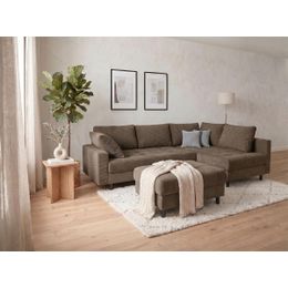Ecksofa Collection AB, B:274cm H:44cm T:184cm, braun, 100%Polyester, Wohnzimmer, Sofas, "Toni XL L-Form 274 cm", Set: Sofa & Hocker, 2 Zierkissen,
