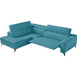 Ecksofa Egoitaliano, B:269cm H:96cm T:203cm, blau, Leder &raquo;BULL&laquo; (echtes Rindsleder). Geschliffenes, pigmentiertes und behandeltes Rindsleder mit
