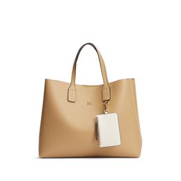 Tommy Hilfiger Damen Henkeltasche "TH ICON SATCHEL", beige, Lederimitat, Taschen, Damen Handtasche, Shopper, Satchel mit Taschenanh&auml;nger