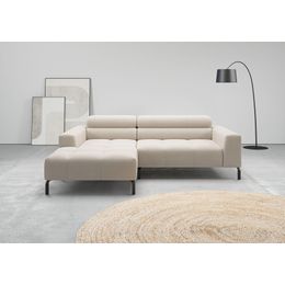 Ecksofa Home Affaire, B:223cm H:71cm T:179cm, beige, 100% Polyester, Wohnzimmer, Sofas, "Claya, 223 cm breit, L-Form, Kopfteilverstellung", Moderne