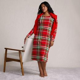 LANDS' END Wadenlanges Langarm-Nachthemd aus reiner Baumwolle f&uuml;r Damen in Petite-Gr&ouml;&szlig;e, Damen, size: petite, Rot, Baumwolle, by Lands' End