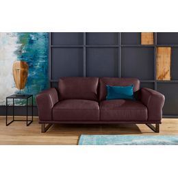 2-Sitzer W.Schillig, B:192cm H:78cm T:94cm, braun, Sofas, "montanaa edel und elegant, bequem, Federkernunterfederung", mit Metallkufen in Bronze